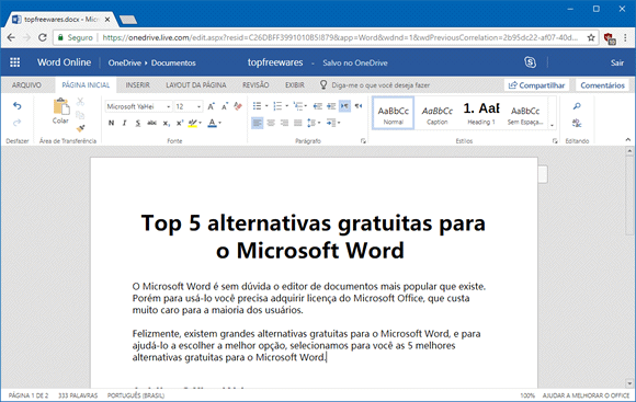 Top 5 alternativas gratuitas para o Microsoft Word